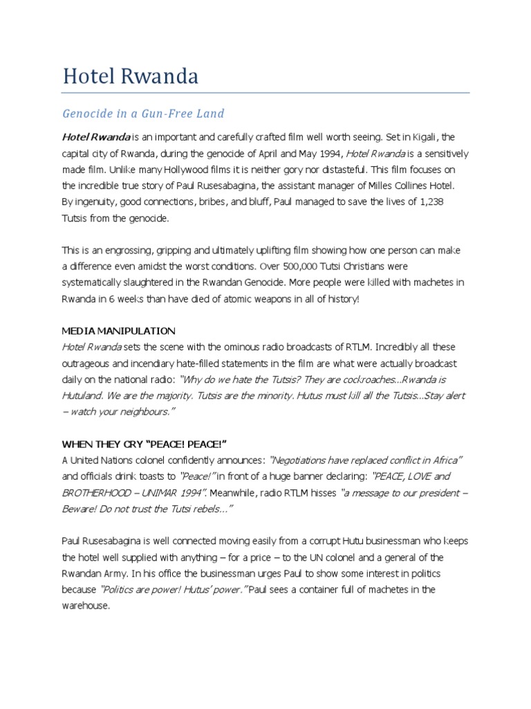 Hotel Rwanda - Genocide in A Gun-Free Land | PDF | Hutu | Rwanda