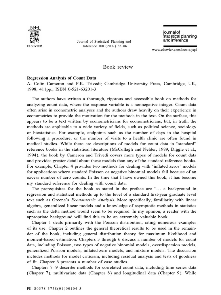 Book Review: Regression Analysis of Count Data | PDF | Statistics | Econometrics