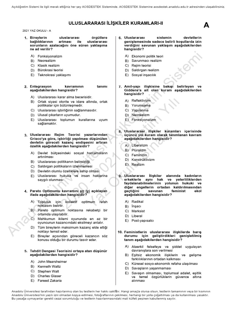 Uli̇406u Uluslararasi İli̇şki̇ler Kuramlari II | PDF