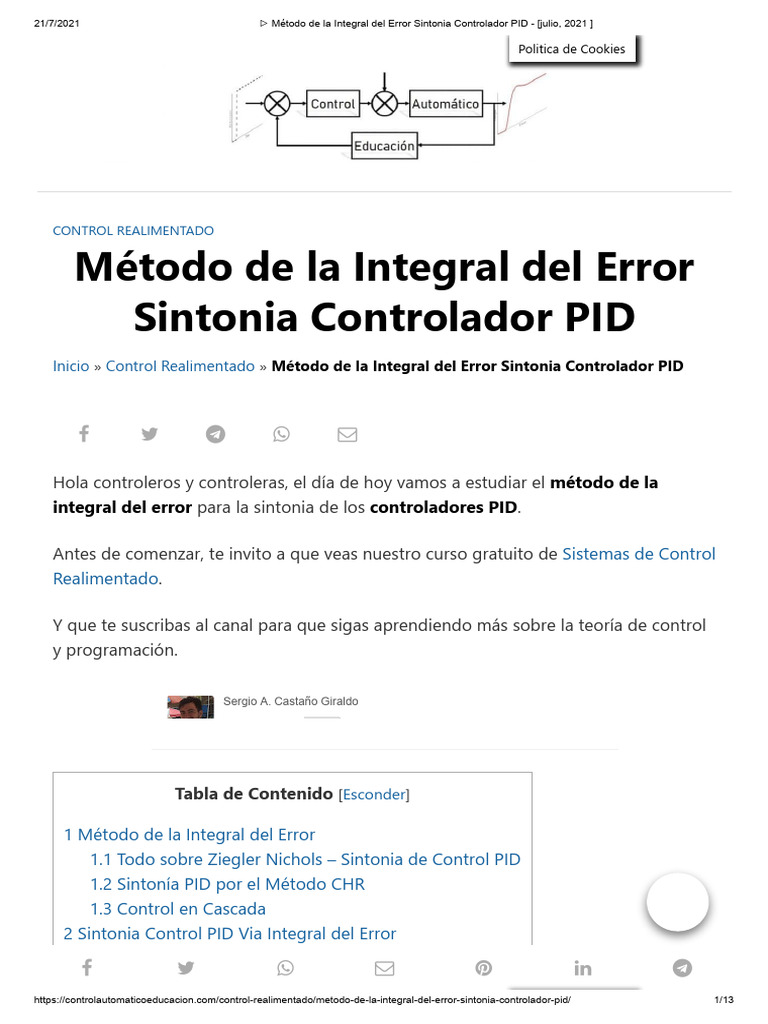 Método de La Integral Del Error Sintonia Controlador PID - (Julio, 2021) | PDF | Análisis de ...