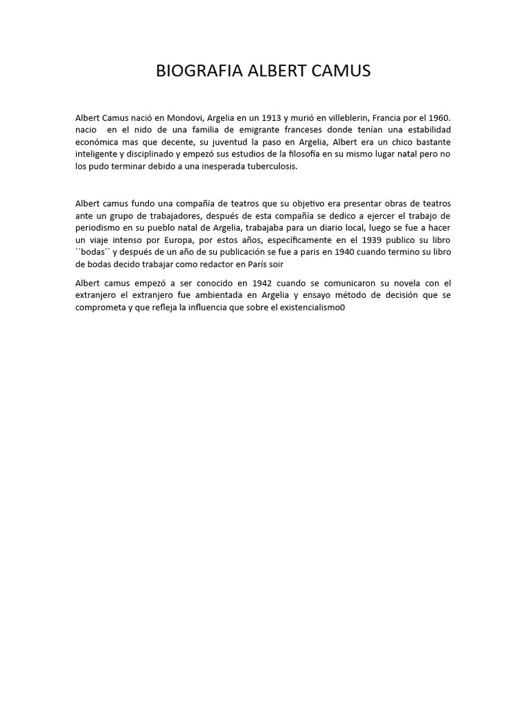 Albert Camus Biografia | PDF | Poesía