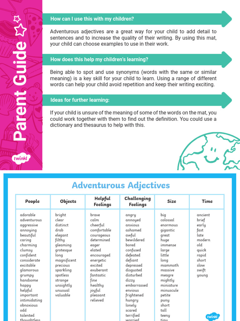 T e 2549140 Adventurous Adjectives Word Mat Ages 7 - 9 - Ver - 7 | PDF ...