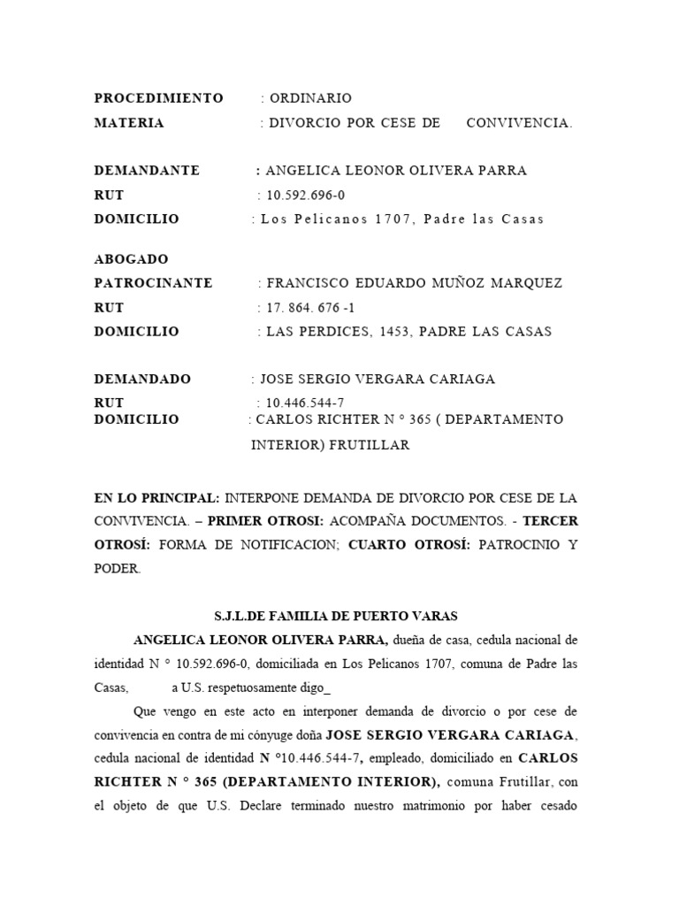 Demanda de Divorcio Unilateral | PDF
