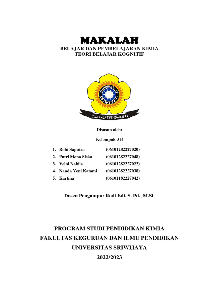 Makalah Kognitif BDP Kelompok 3 B | PDF Makalah Kognitif BDP Kelompok 3 B | PDF