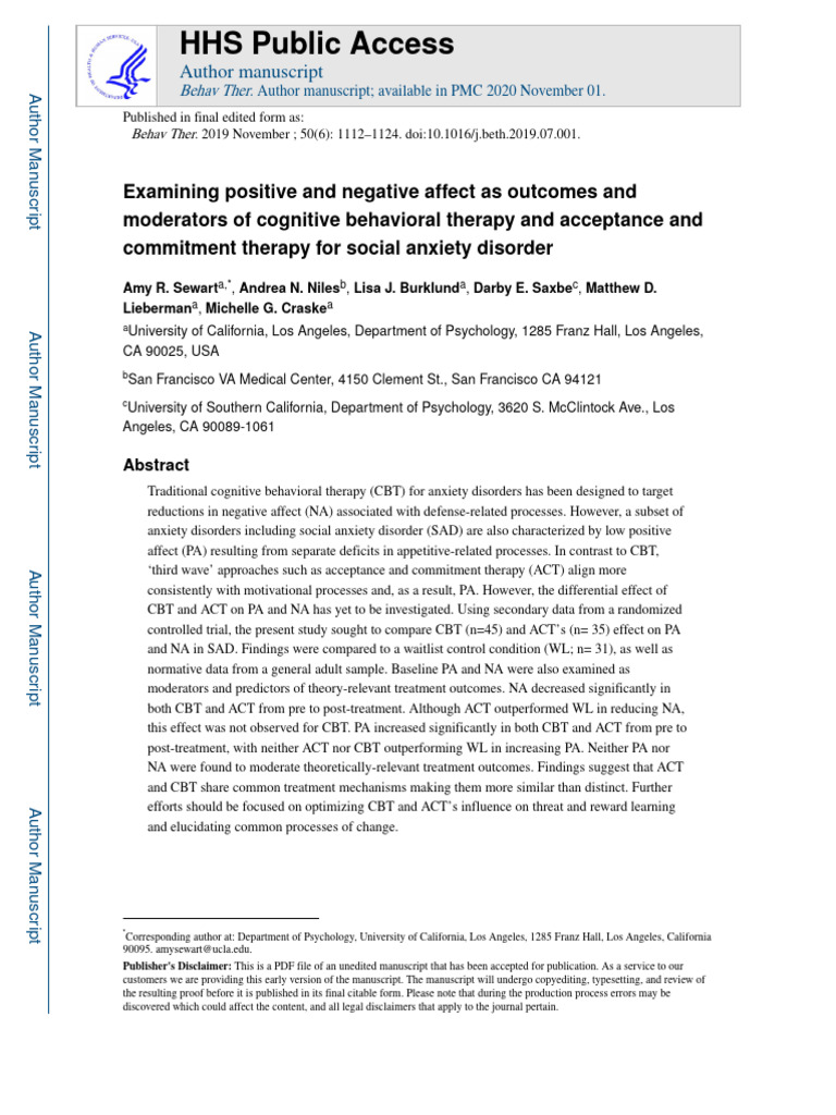 Examining Positive and Negative Affect As Outcomes and Moderators of ...