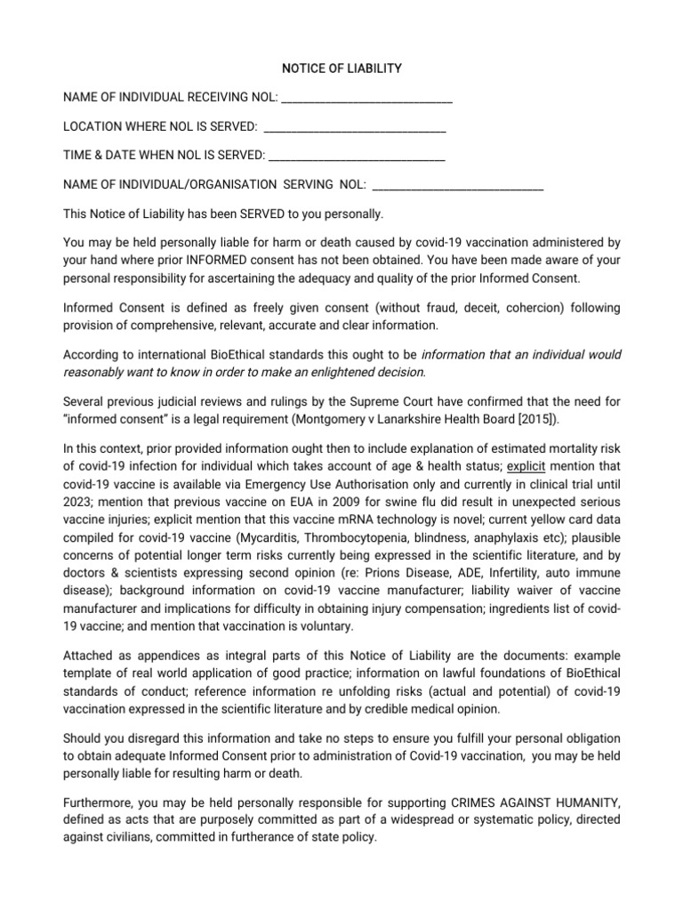 Notice of Liability Re Vaccinator PDF | PDF