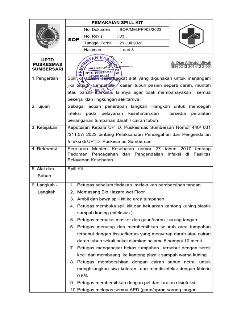 3 Sop Pemakaian Spill Kit 23 Pdf