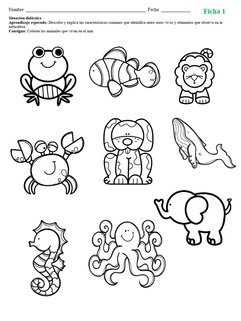 Fichas de Trabajo Situación LOS ANIMALES DEL MAR | PDF