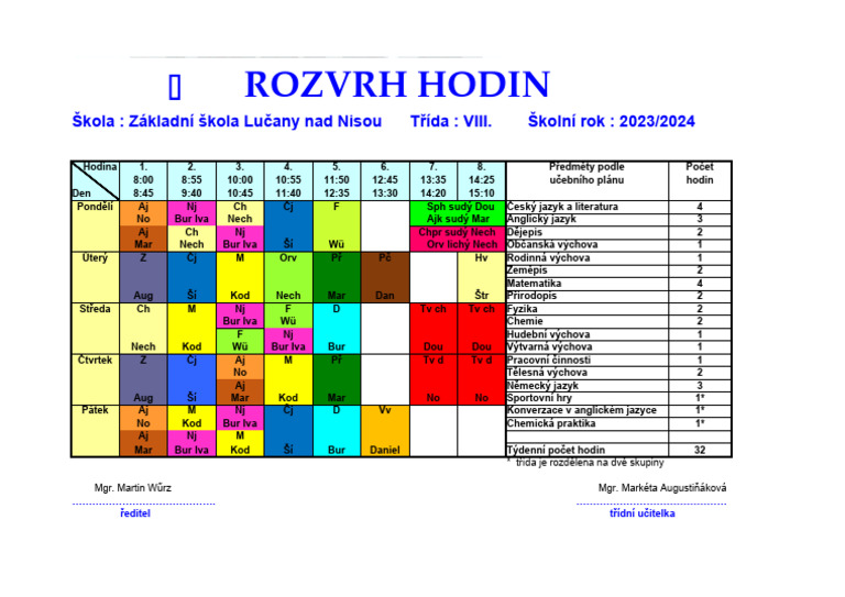 Rozvrh - VIII Tå - 2023 | PDF