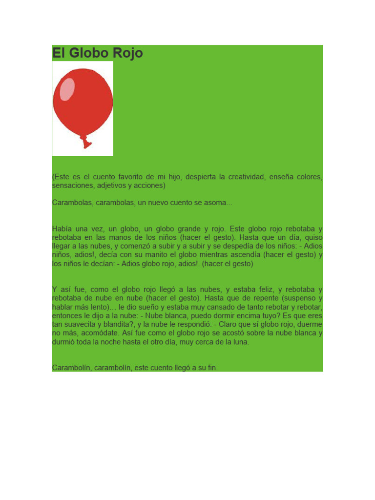 El Globo Rojo: Un Cuento Infantil | PDF | Artes del Lenguaje y ...