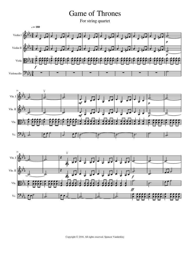 Game of Thrones Theme - String Quartet | PDF