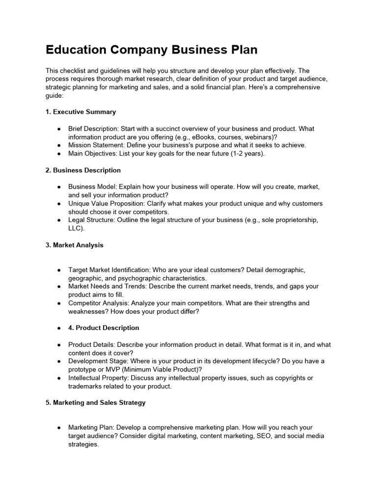 Education Company Business Plan | PDF | Marketing | Target Audience