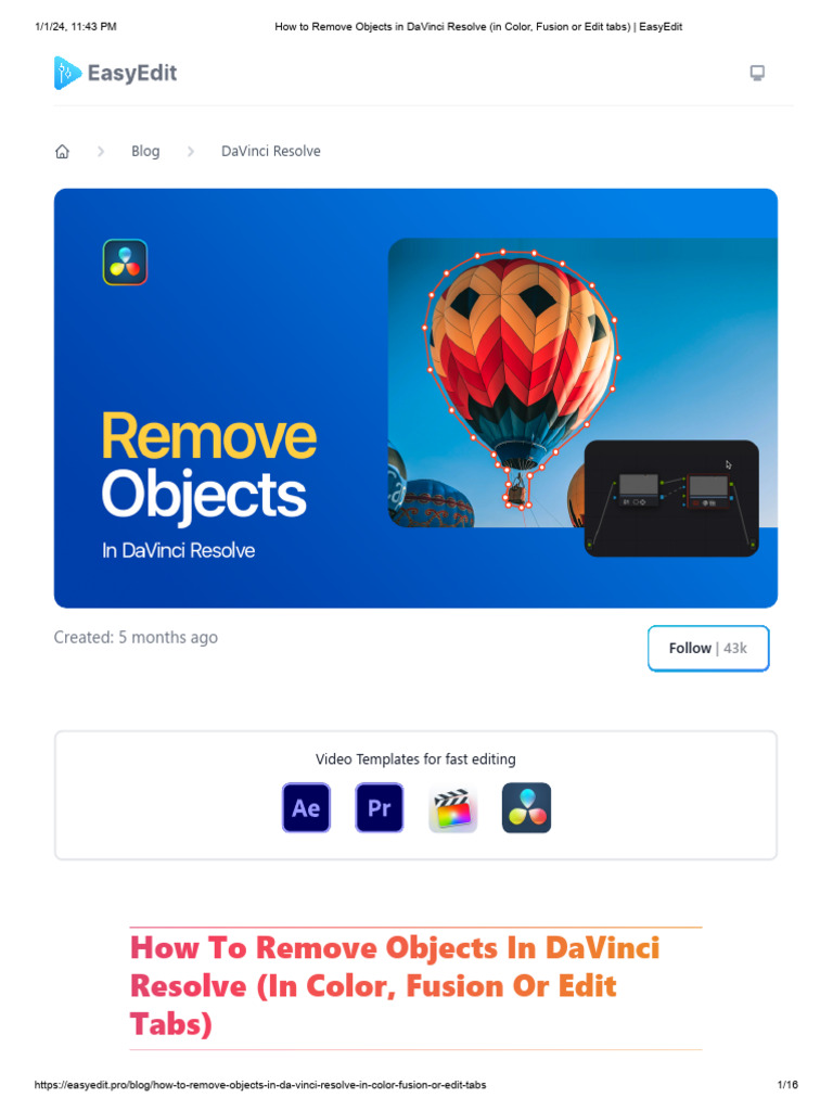 How To Remove Objects in DaVinci Resolve (In Color, Fusion or Edit Tabs) - EasyEdit | PDF ...