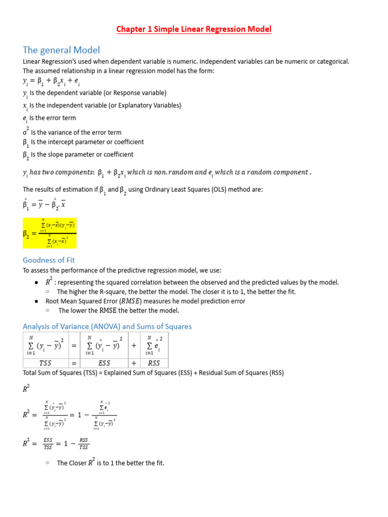 Chapter 1 Simple Linear Regression Model | PDF | Errors And Residuals | Regression Analysis