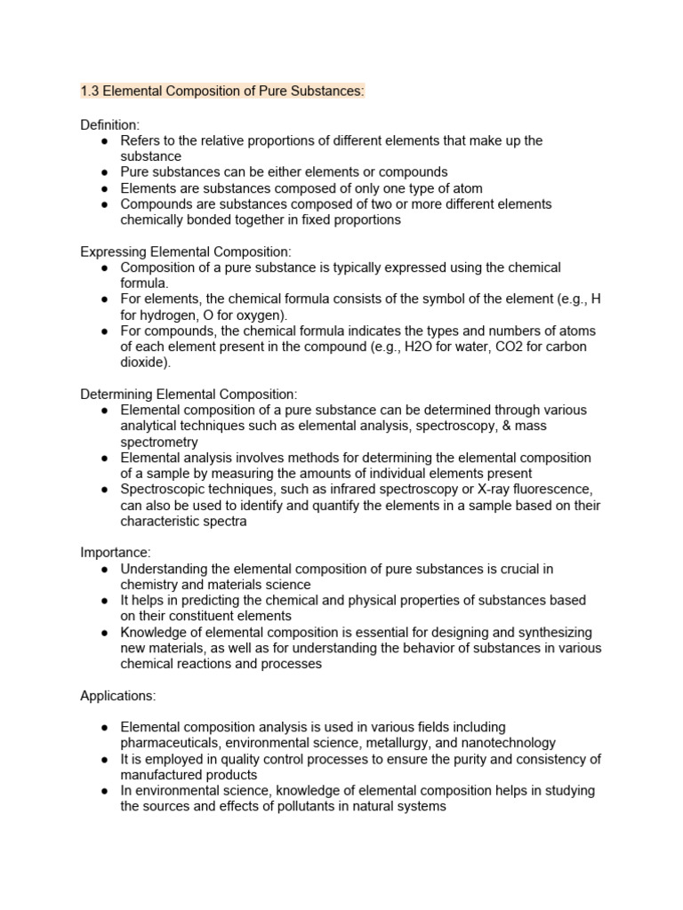 1.3 Elemental Composition of Pure Substances | PDF