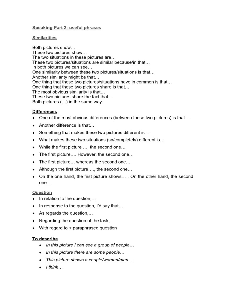 Speaking Parts 2 and 3 Useful Phrases and Practice | PDF