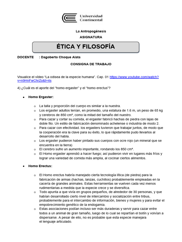 Consigna de Trabajo 08 La Odisea de La Especie Humana | PDF