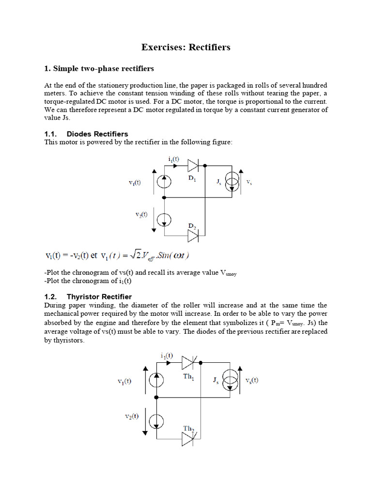 Two-Phase Rectifiers Exercises Guide | PDF