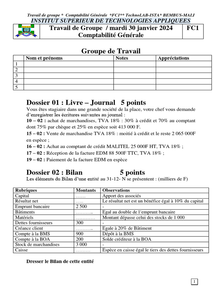 Devoir Groupe FC1 | PDF