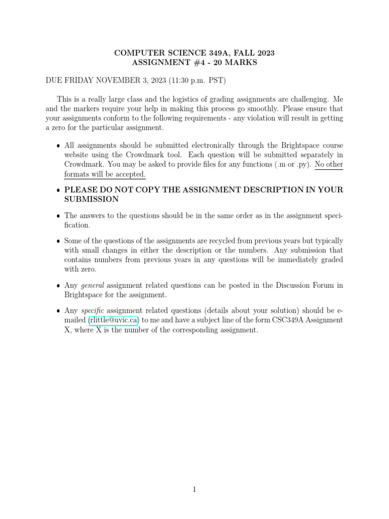 Csc349a f2023 Asn4 | PDF | Zero Of A Function | Equations