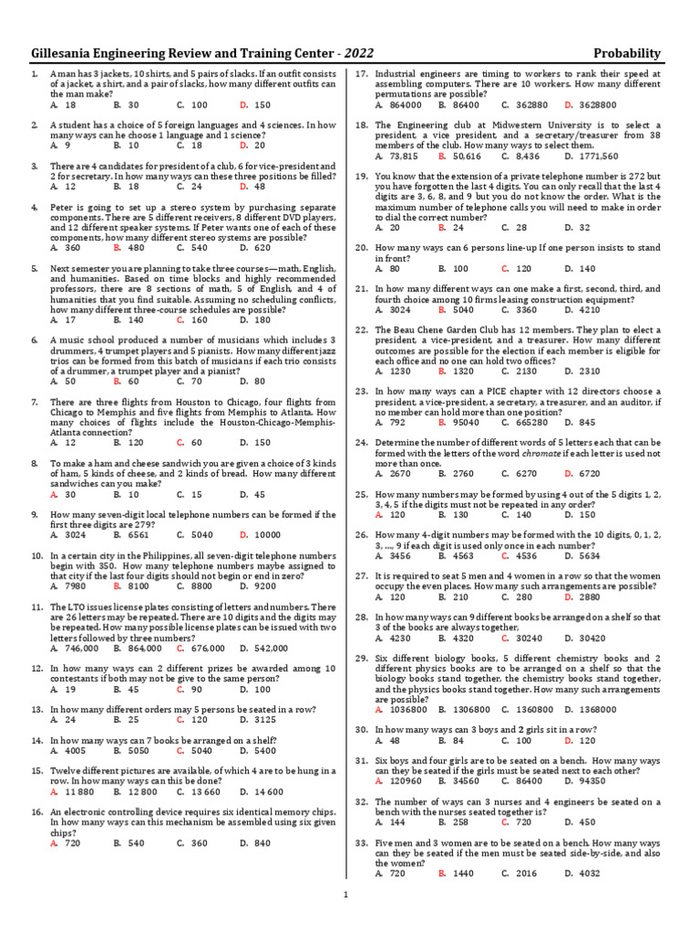 Probability Problems | PDF | Odds | Probability