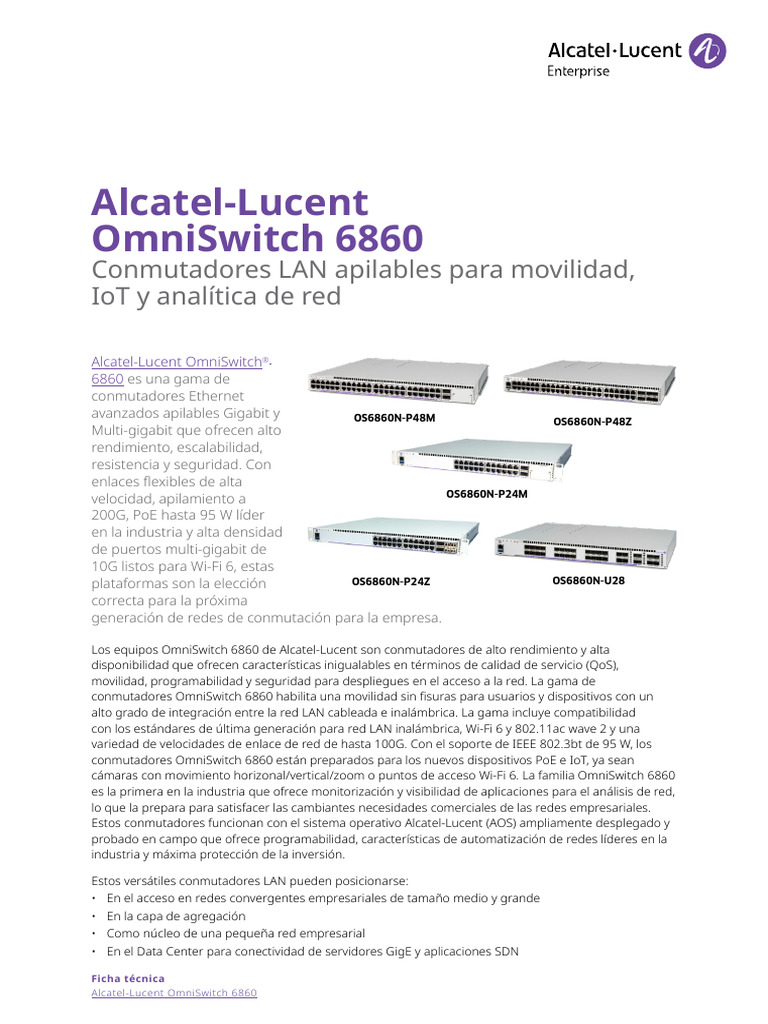 Omniswitch 6860 Datasheet Es | PDF | Computadoras | Tecnología e ingeniería