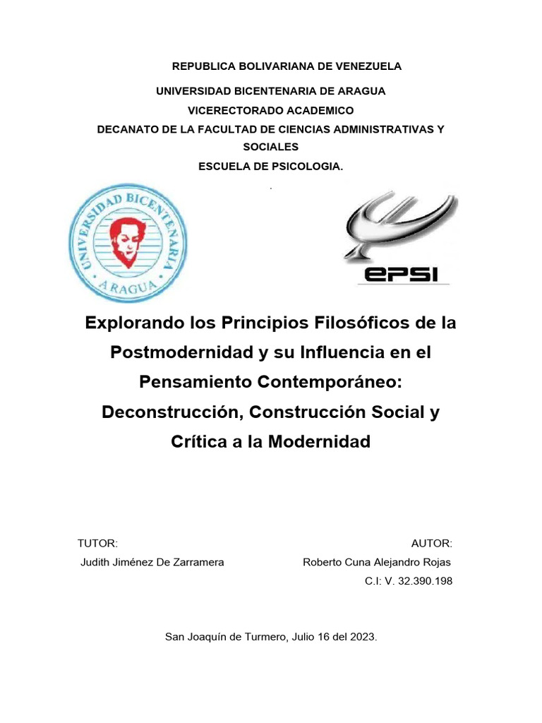 Principios Filosóficos de la Postmodernidad | PDF