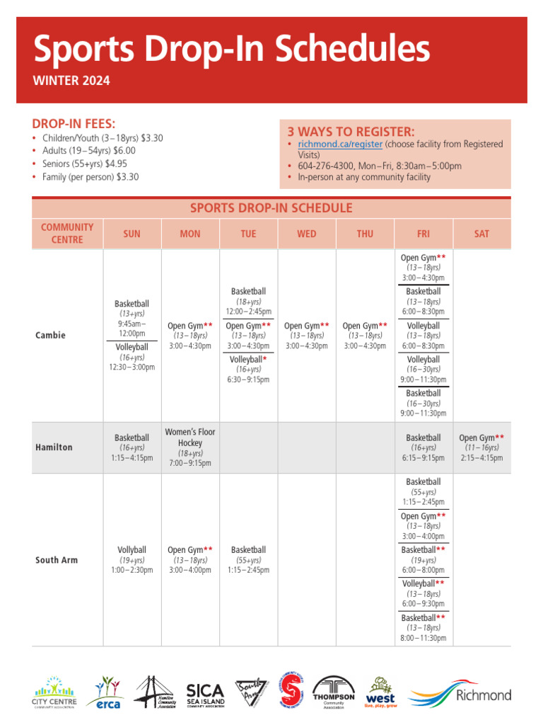 Drop-In Sports Schedule Winter 202470887-1 | PDF