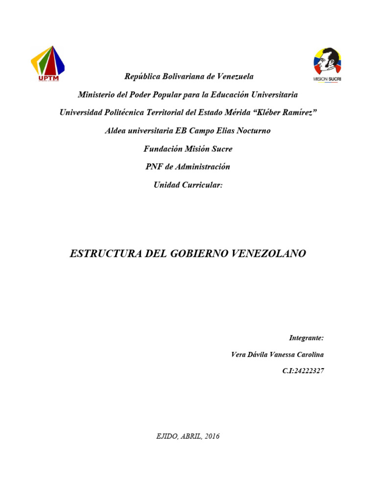 Estructura del Gobierno Venezolano | PDF | Separación de poderes ...