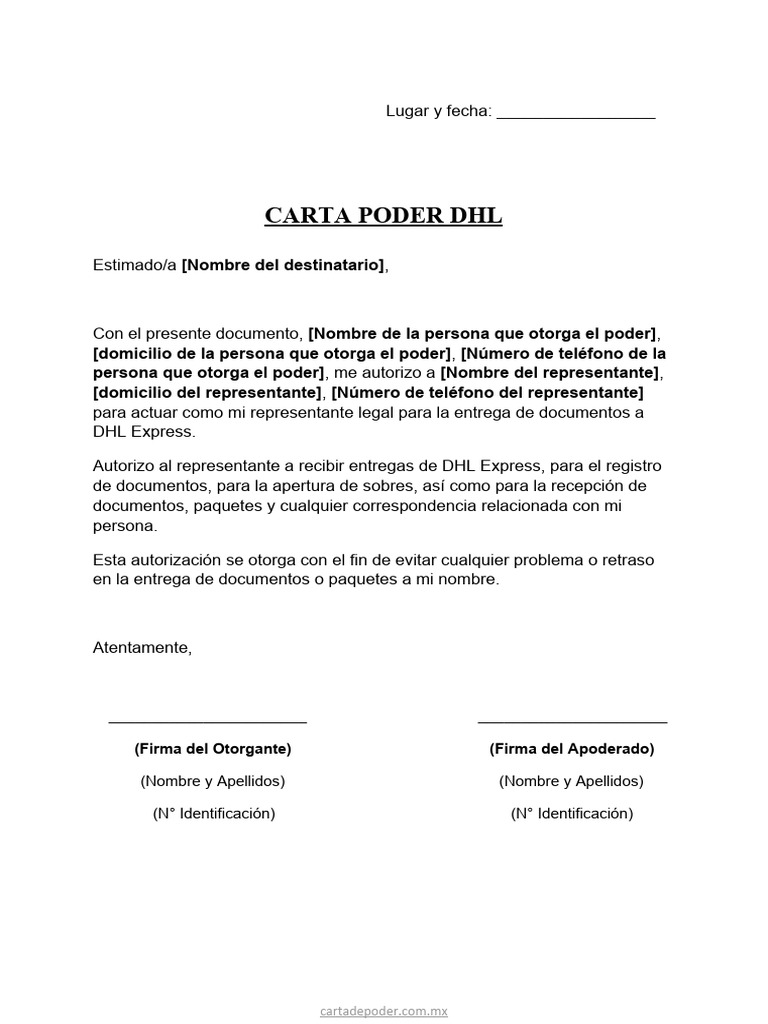 Carta Poder para Recoger Paquete DHL | PDF | Derecho