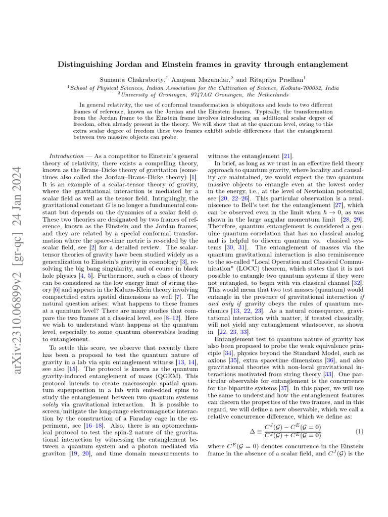 Distinguishing Jordan And Einstein Frames Pdf Gravity Quantum