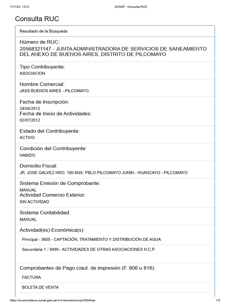 SUNAT - Consulta RUC | PDF