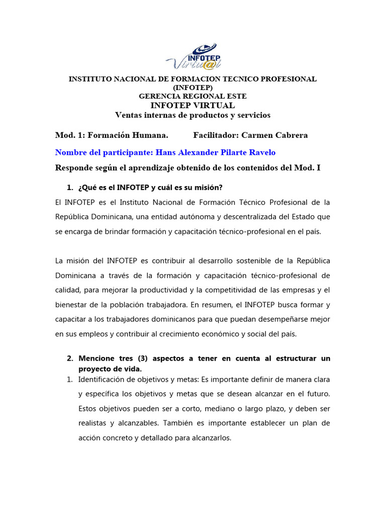 Formación y Desarrollo Personal en INFOTEP | PDF | Crecimiento personal ...