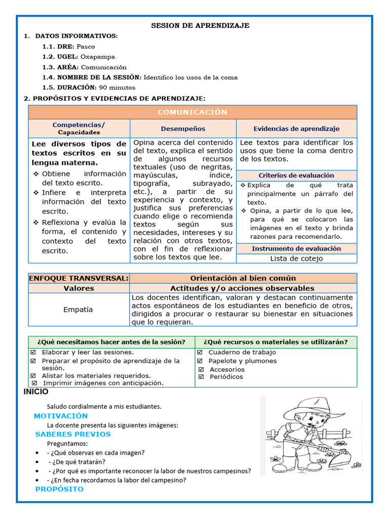 SESION DE APRENDIZAJE - Comu | PDF | Evaluación | Aprendizaje