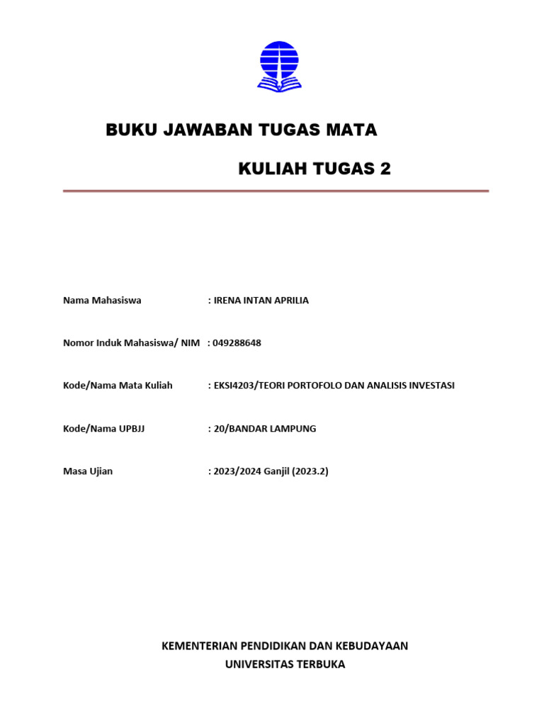 Irena Intan Aprilia - Teori Portofolio Dan Analisis Investasi - Tugas 2 ...