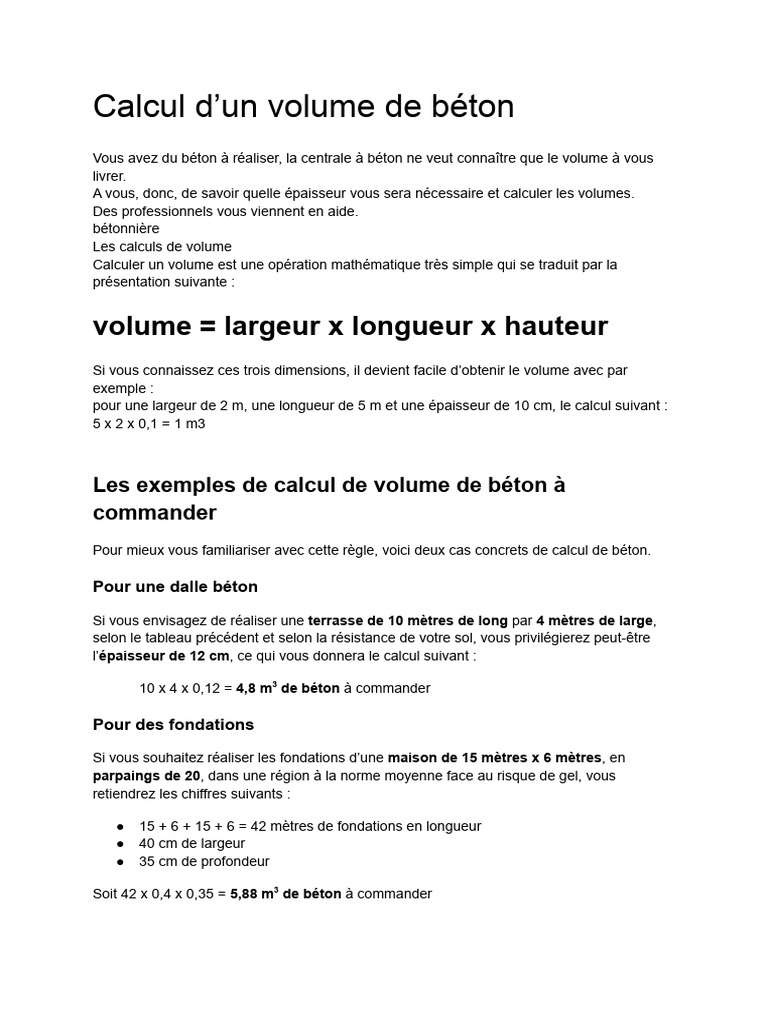Calcul D'un Volume de Béton | PDF Calcul D'un Volume de Béton | PDF