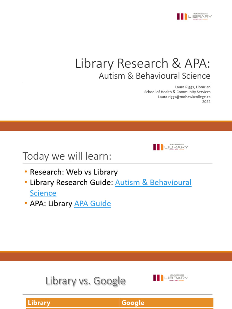 Autism & Behav Sci Library Research and APA - F22 | PDF | Apa Style ...