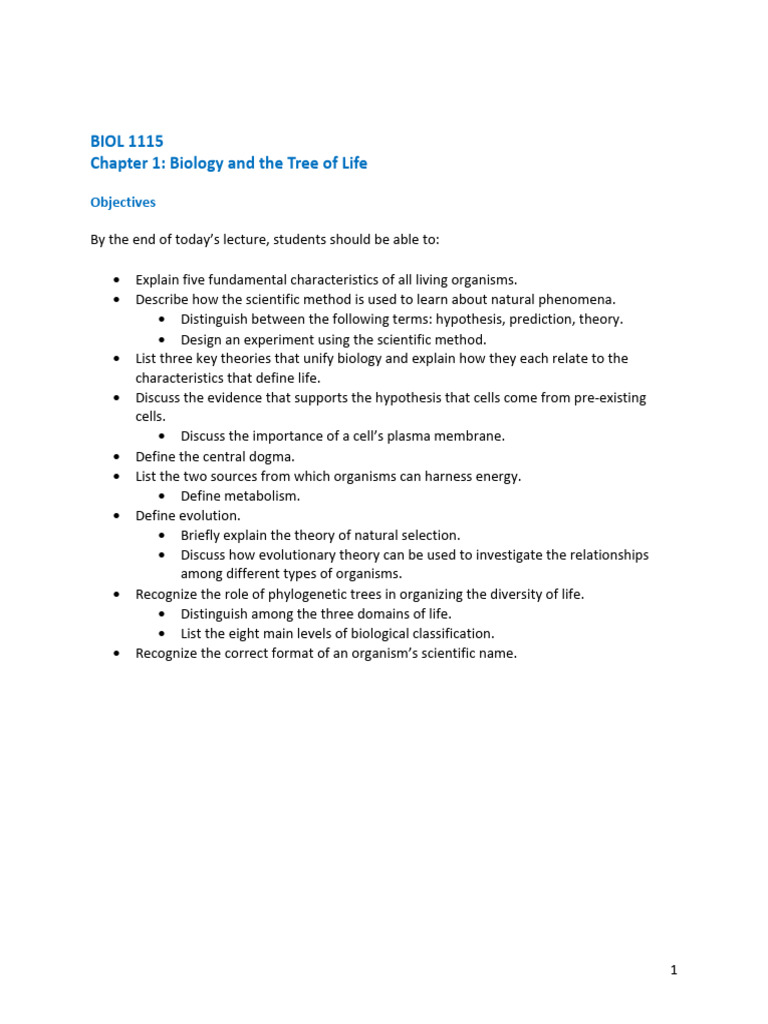 BIOL 1115 1. Tree of Life | PDF | Dna | Rna