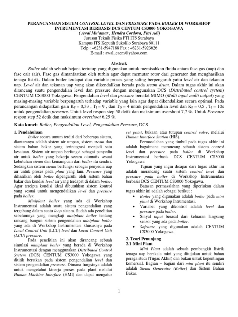 RANCANGAN SIMULASI PENGENDALIAN LEVEL DAN PRESSURE BOILER BERBASIS DCS CENTUM CS3000 | PDF