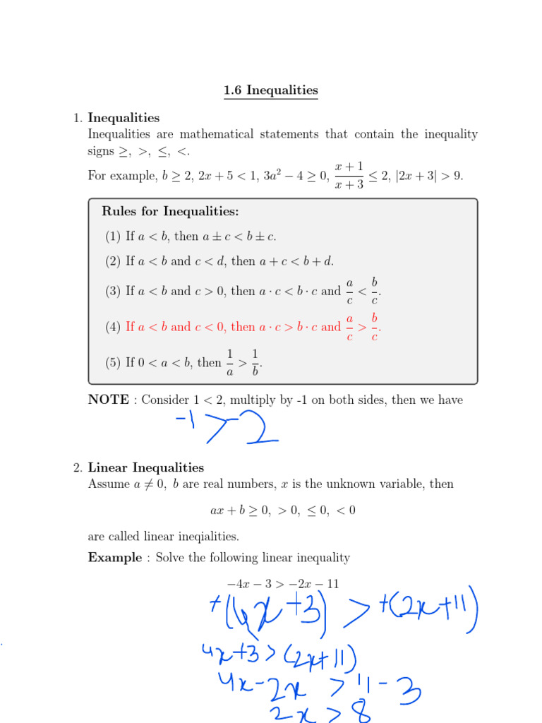 Math1170-1 6 | PDF | Inequality (Mathematics) | Equations