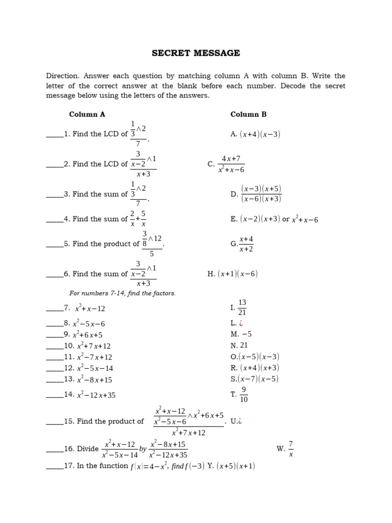 SECRET MESSAGE - Operation On Functions | PDF
