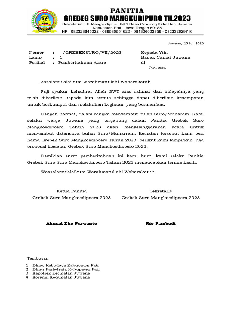 Surat Pemberitahuan Acara | PDF