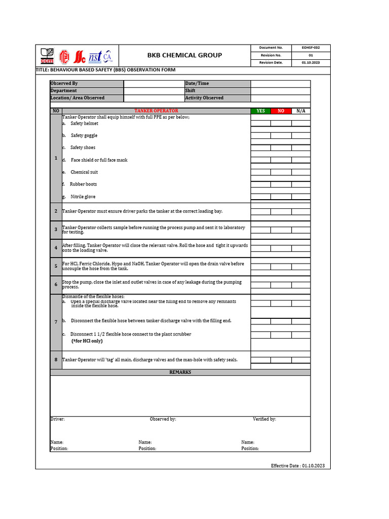 Eohsf-032-Bbs Observation Form | Download Free PDF | Oil Tanker | Valve