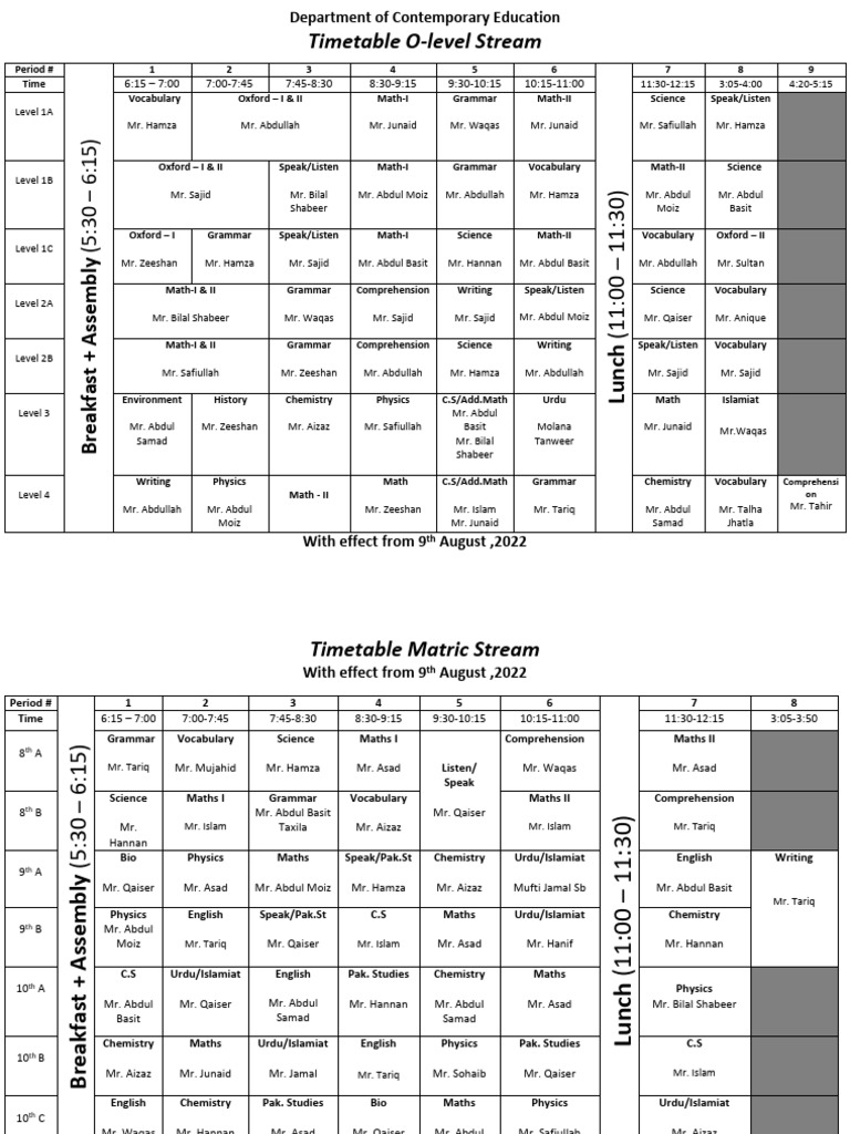 Timetable 9th August 2022 | PDF | Science