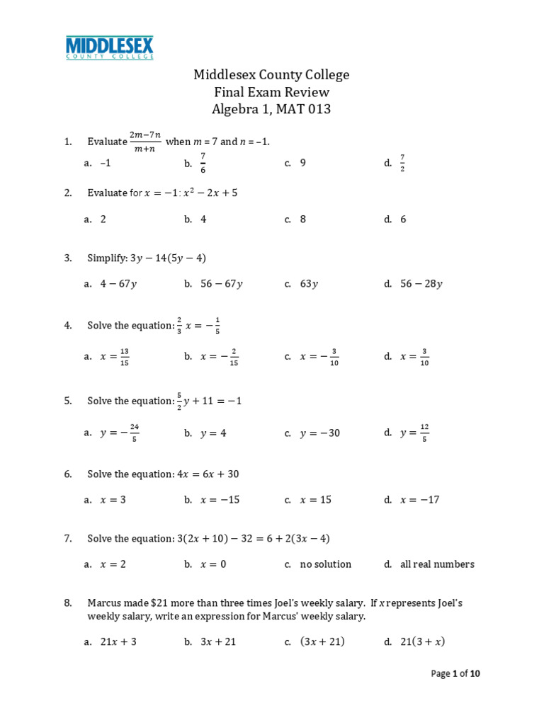 MAT 013 Final Exam Review | PDF | Equations | Mathematics