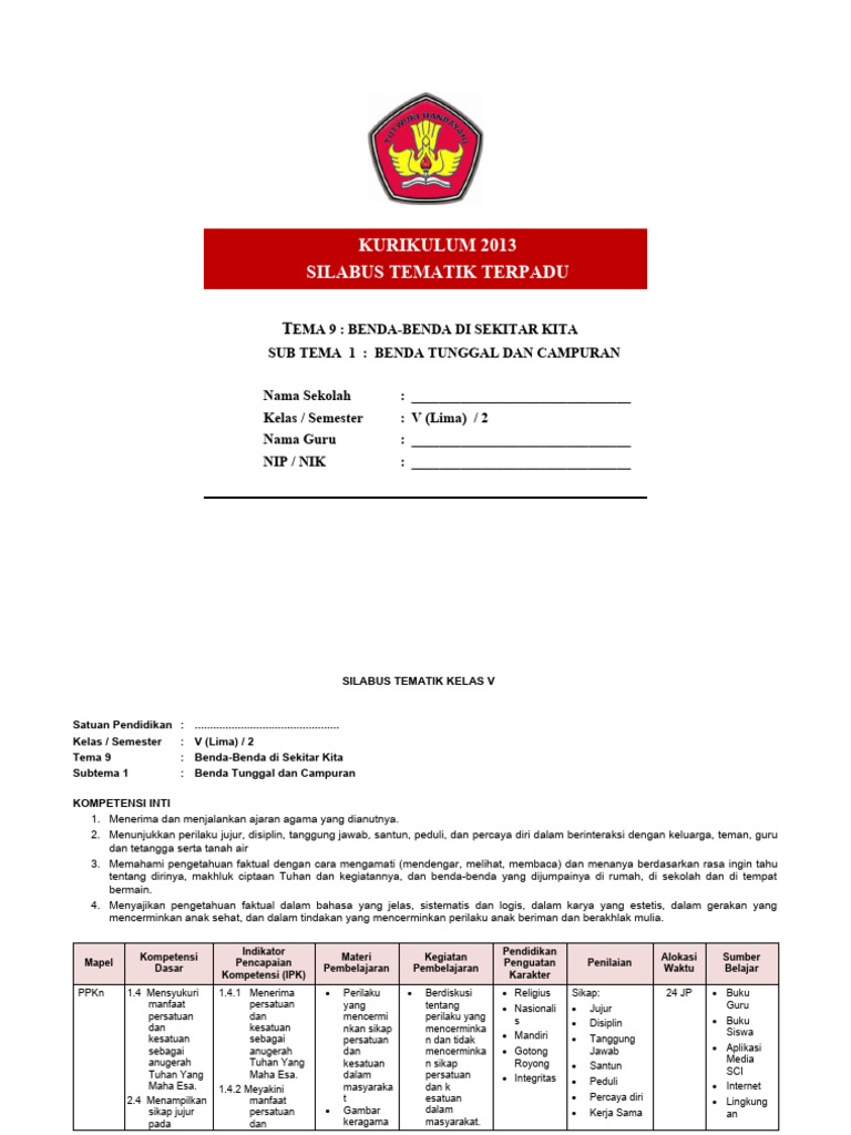Silabus Kelas 5 T9 | PDF