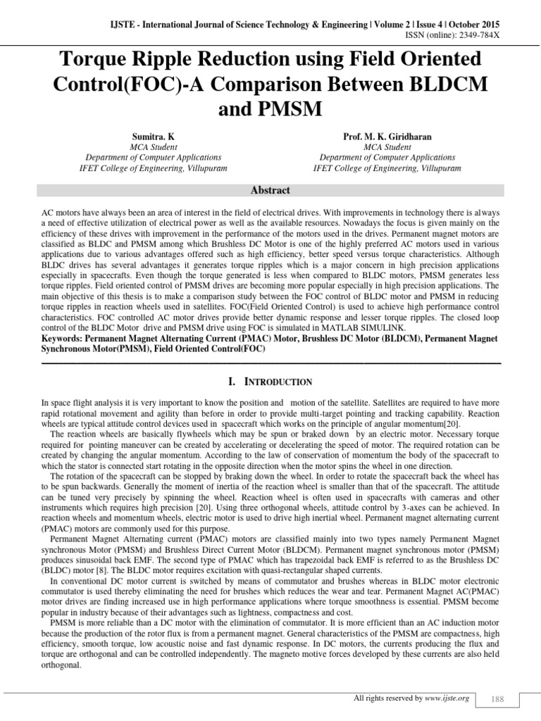 Torque Ripple Reduction Using Field Oriented Control | PDF