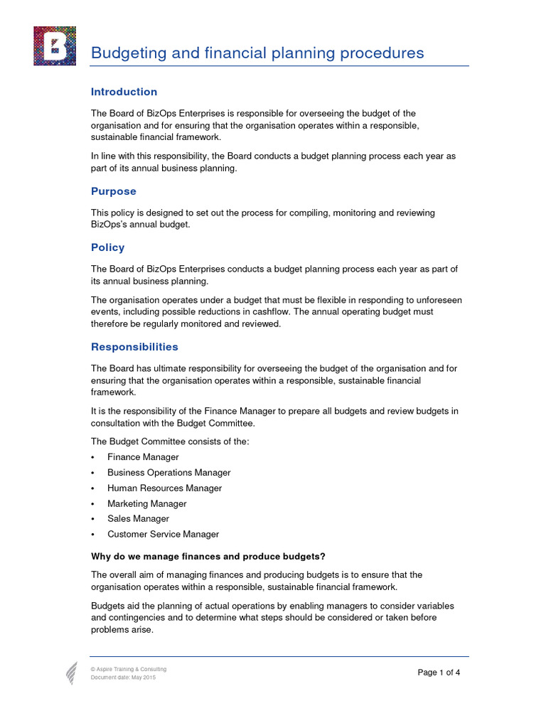 BSBFIN601 - Appendix A - Budgeting-And-Financial-Planning-Procedures | PDF