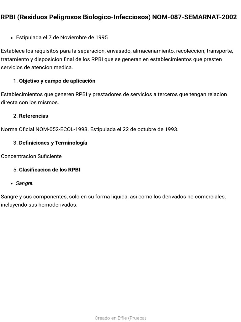 Manejo de RPBI según NOM-087-SEMARNAT | PDF | Residuos | Especialidades ...