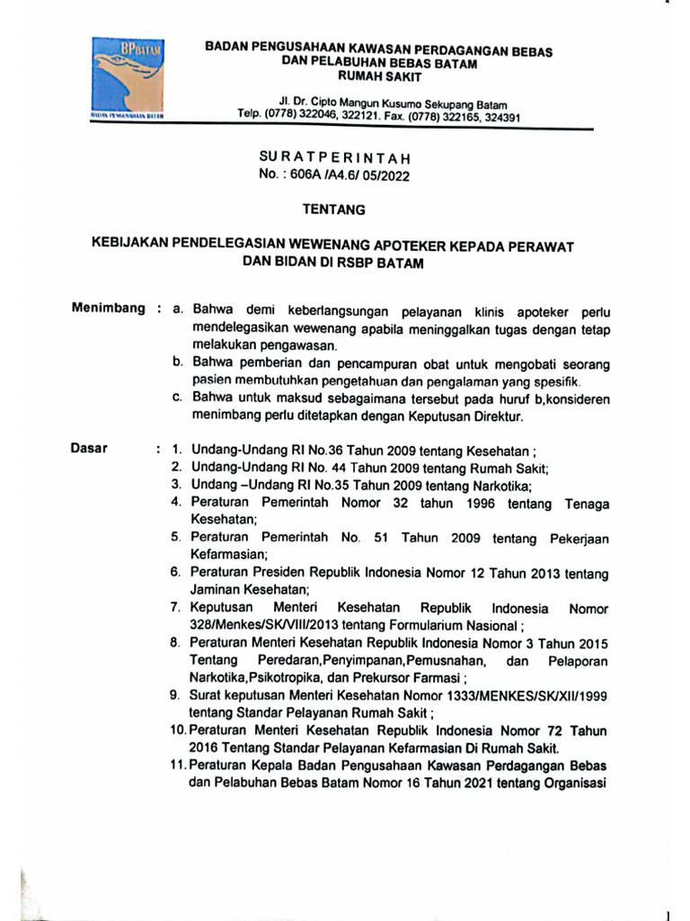 SKP 3.1 - Ep.1 - SP Kebijakan Pendelegasian Wewenang Apoteker Kepada Perawat Dan Bidan Di RSBP ...